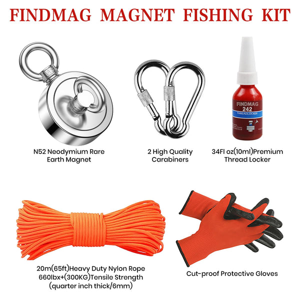 FINDMAG Double Sided Magnet Fishing Kit with Rope, Fishing Magnets 100 ...